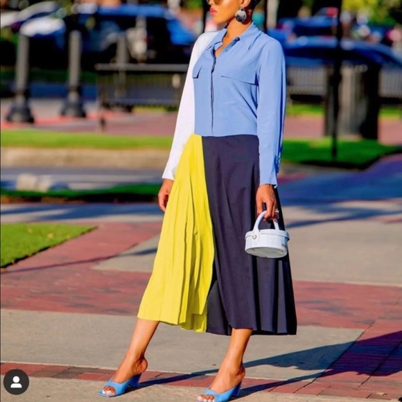 Zara | Dresses | Zara Pleated Color Block Midi Shirt Dress Blogger ...